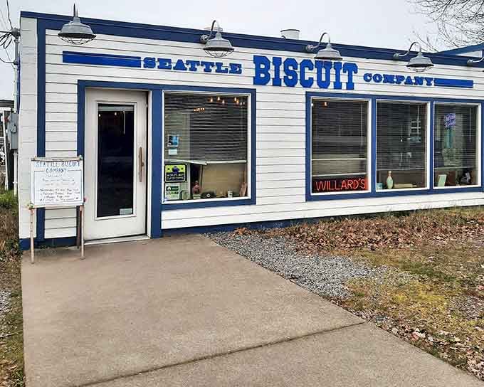 That blue and white exterior isn't fancy, but it's calling your name louder than a Southern grandmother at Sunday dinner.