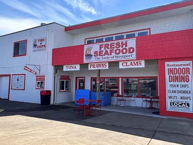 That bold red and white exterior isn't trying to win design awards, just your heart with incredible seafood.