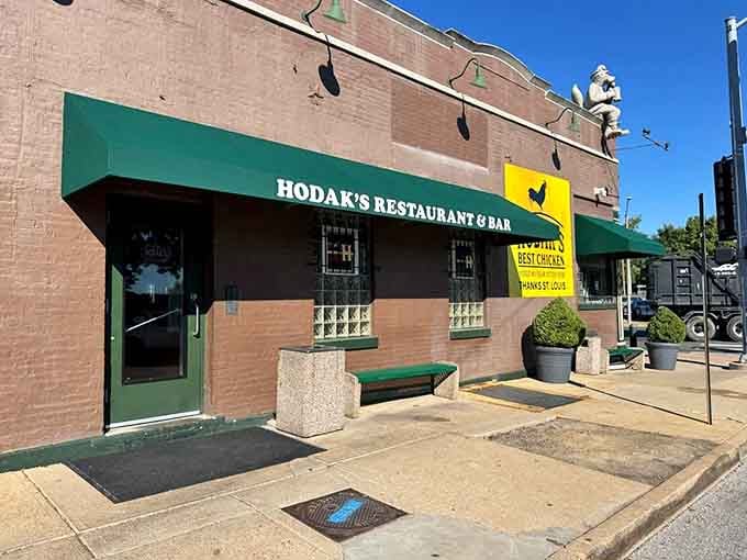 That green awning and yellow chicken sign are your beacon to fried chicken paradise on Gravois Avenue.