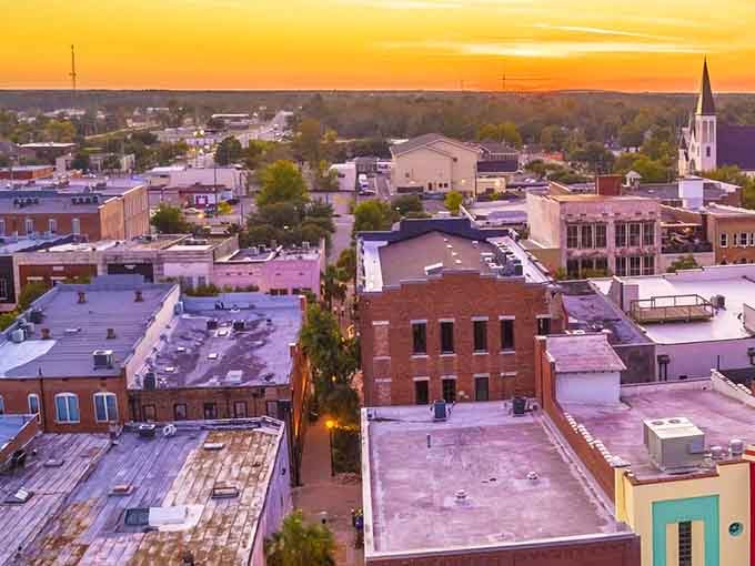 Golden hour over Valdosta's downtown proves that affordable living doesn't mean sacrificing beauty or charm whatsoever.