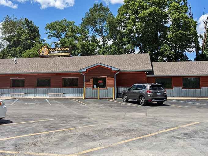 The red exterior might look modest, but this building is basically a temple dedicated to smoke and meat.