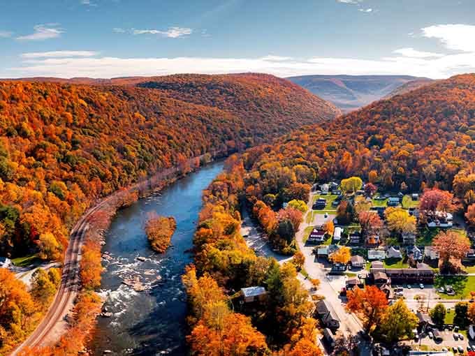 Fall foliage transforms the valley into a masterpiece that would make Bob Ross reach for extra paint tubes.
