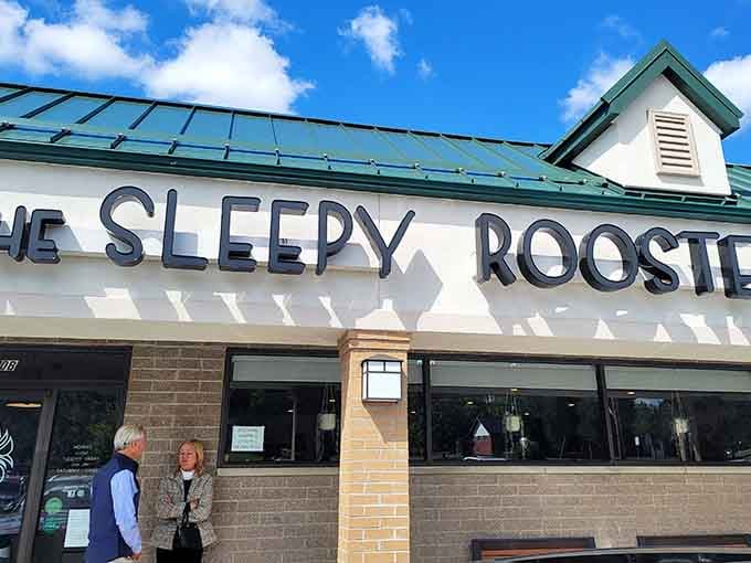 That green roof and those welcoming benches outside promise something special is waiting for you inside.