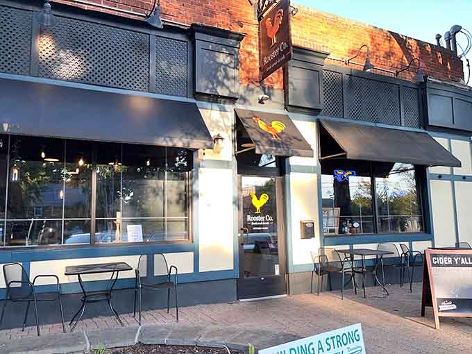 That rooster sign isn't just decoration, it's a promise that something delicious is spinning inside those doors.