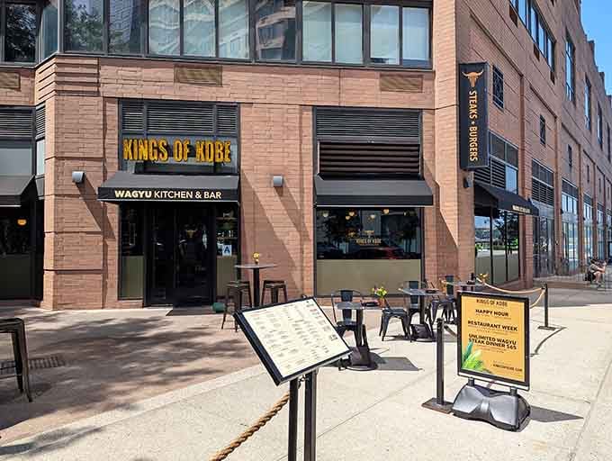 The golden "Kings of Kobe" sign beckons like a beacon for burger pilgrims seeking their next great meal.