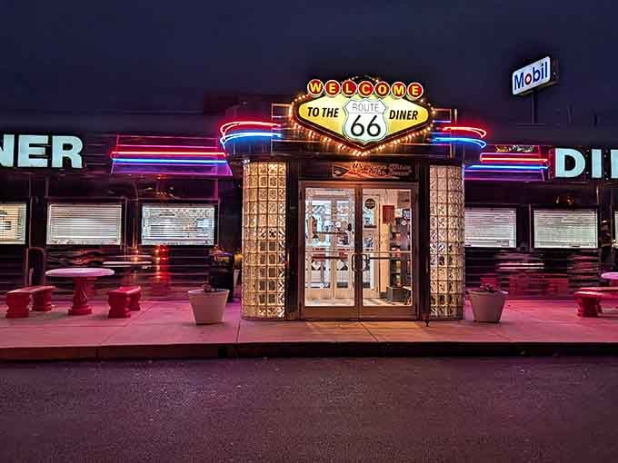 That neon glow isn't just lighting, it's a beacon calling you home to comfort food paradise.