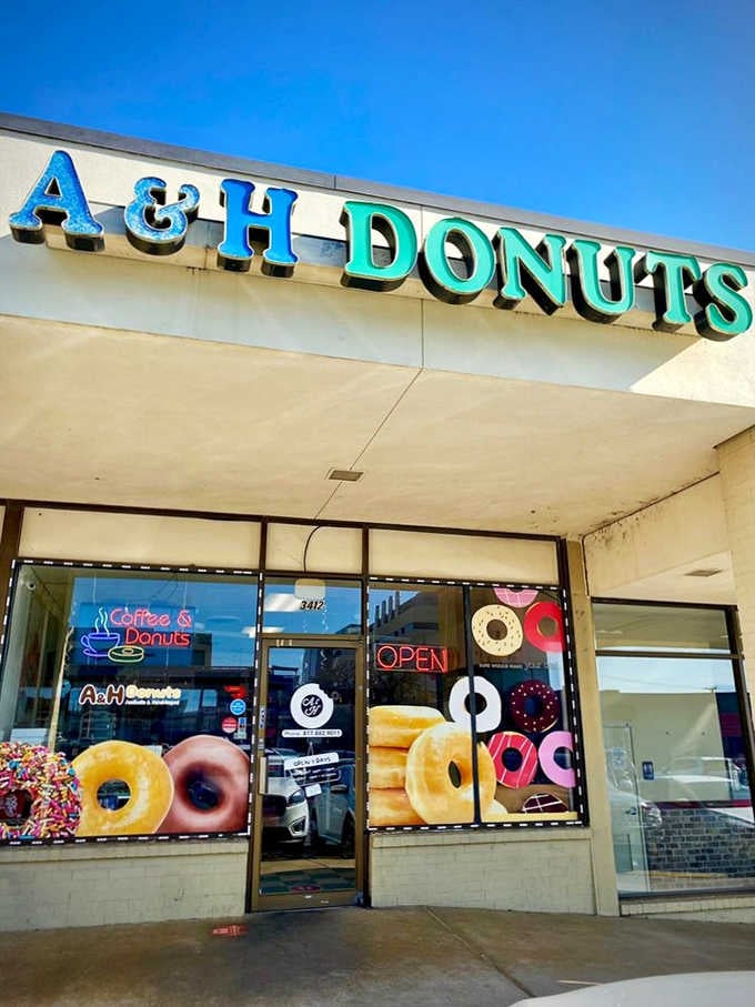 That blue and turquoise signage isn't subtle, and honestly, when you're selling donuts this good, why should it be?