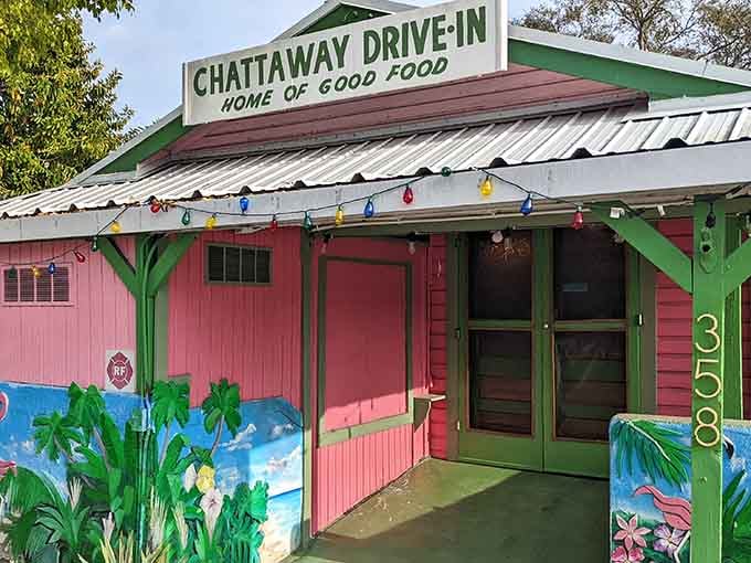 The "Home of Good Food" sign isn't lying, and those colorful lights suggest the party never really stops here.