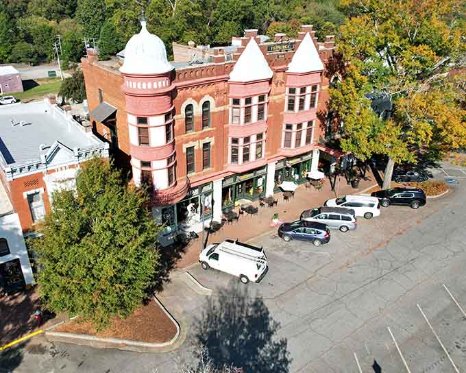 Those turrets and towers rising above the treetops look like something from a Victorian architect's fever dream, beautifully preserved.
