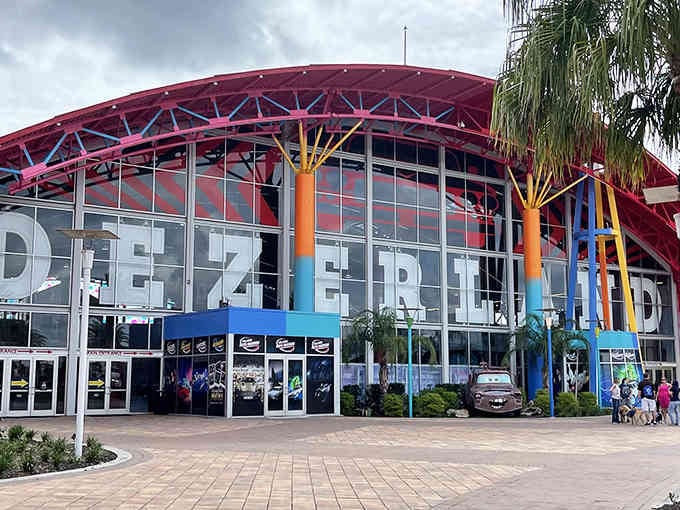 That colorful curved roof and bold lettering announce you've arrived somewhere that takes fun seriously, Orlando style.