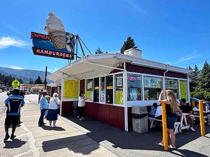That neon ice cream cone isn't just advertising, it's making a promise it absolutely keeps.
