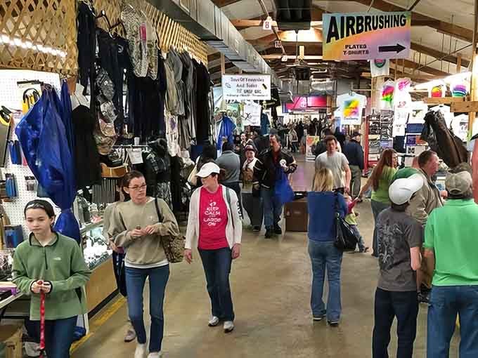 The bustling aisles prove that treasure hunting is a full-contact sport best enjoyed with fellow bargain enthusiasts.