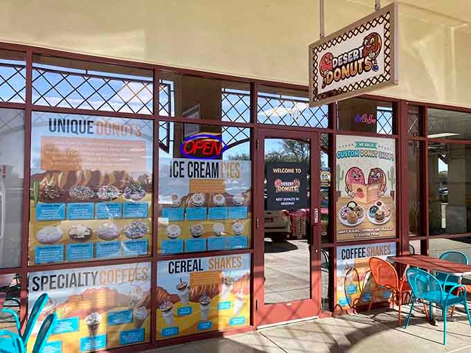 The storefront promises unique donuts and ice cream, which is basically code for "abandon all dietary restraint, ye who enter here."