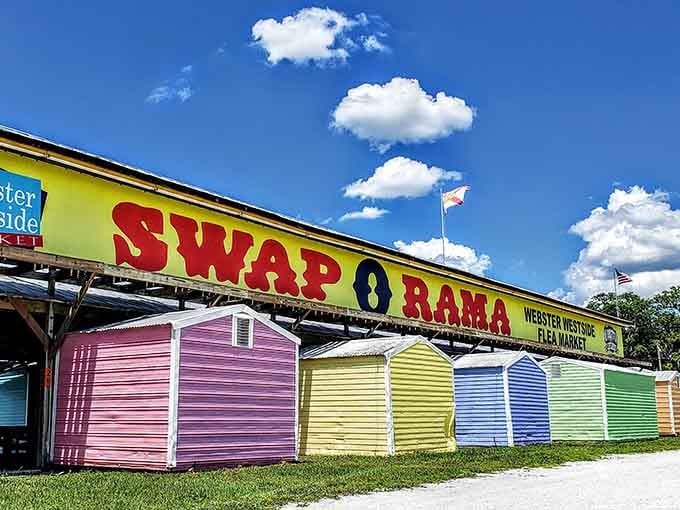 That rainbow of storage sheds isn't just Instagram-worthy, it's your signal that treasure hunting paradise has arrived.