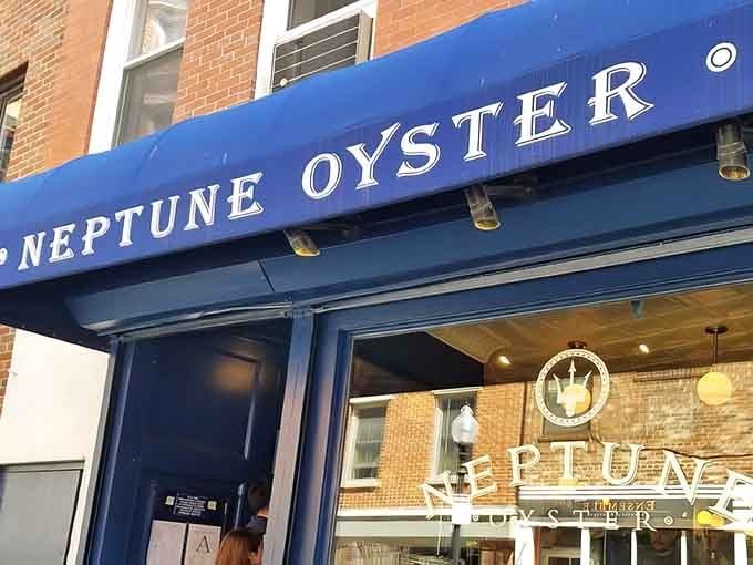 That blue awning isn't just signage, it's a beacon calling seafood lovers to their happy place in Boston's North End.