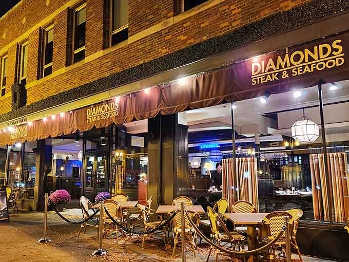 When the sun sets, Diamonds transforms into a glowing beacon of culinary hope on Grand River Avenue.