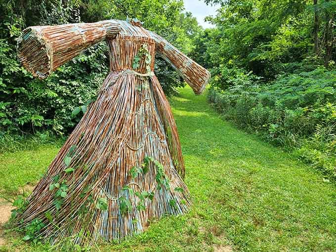 This towering figure made of copper rods looks like it stepped out of a dream and decided to stay.