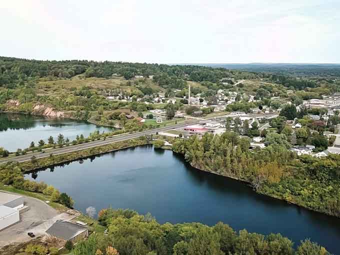 Iron Mountain spreads across the Upper Peninsula landscape like a postcard that forgot to exaggerate.