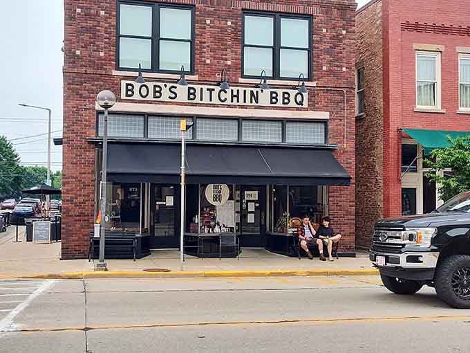 That brick facade and bold signage aren't shy about announcing Dodgeville's barbecue headquarters to the world.