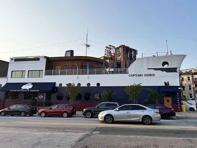 When a restaurant commits to the nautical theme, it really commits. This ship has permanently docked on dry land.
