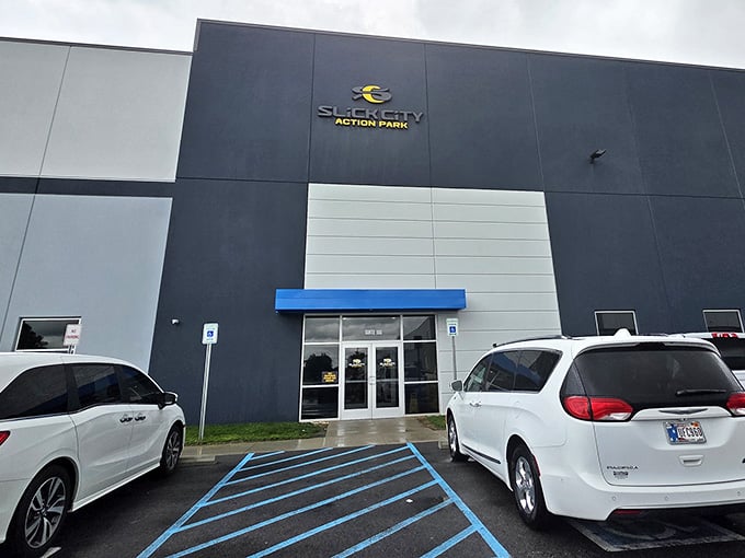 That modern exterior might look unassuming, but inside awaits enough fun to exhaust even the most energetic kids.