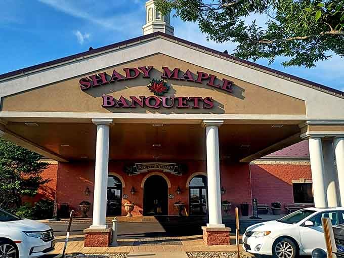 That entrance isn't just welcoming you, it's practically begging you to loosen your belt preemptively.