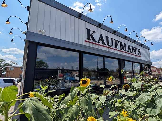 That storefront with the cheerful sunflowers practically screams "come in and eat something wonderful already!"