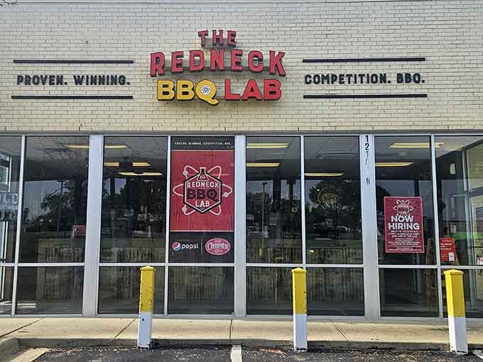 That storefront isn't shy about its credentials: "Proven. Winning. Competition. BBQ." displayed like a delicious dare.
