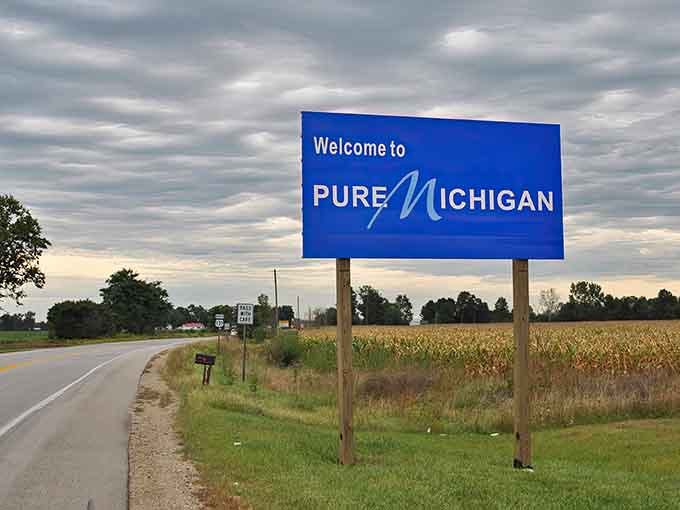 That blue sign hits different when you've been away, doesn't it? Pure Michigan, pure relief, pure home.
