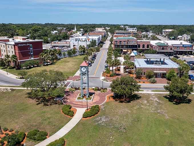 Downtown Palatka stretches out like a postcard from Florida's past, palm trees and all.
