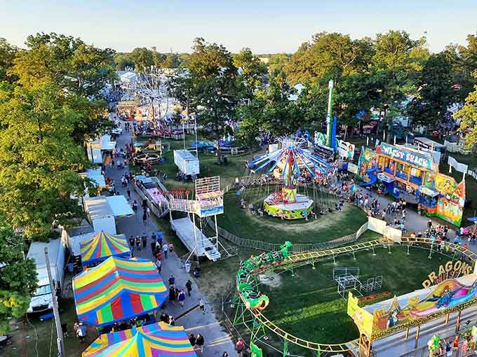 The fairgrounds spread out like a carnival dreamscape, where every path leads to another adventure waiting to happen.