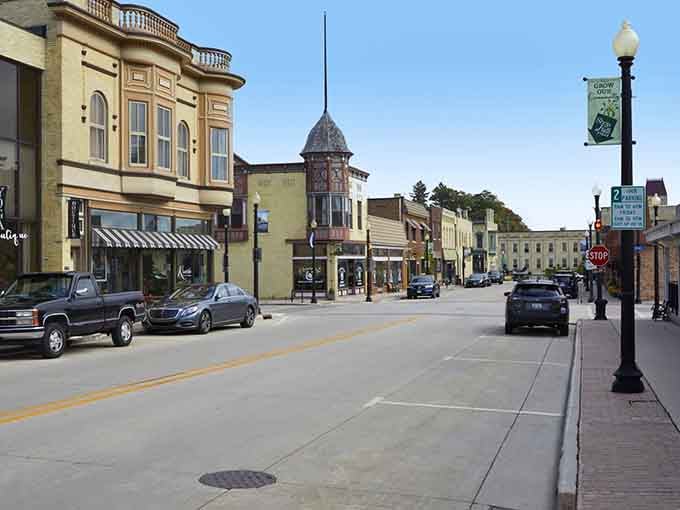 Historic downtown streets where every storefront whispers tales of Wisconsin's industrial glory days.
