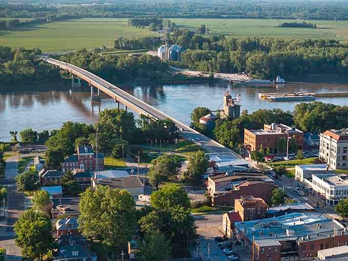From above, Boonville spreads along the Missouri River like a postcard from America's past come to life.