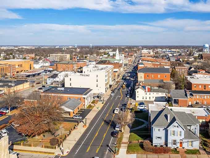 From up here, Winchester looks like a perfectly preserved postcard that somehow learned to breathe and thrive.