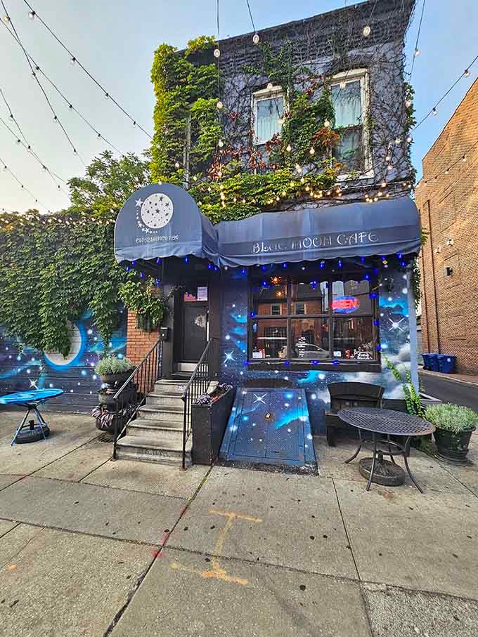 That cosmic storefront isn't a mirage, it's your gateway to breakfast bliss in Fells Point's most colorful corner.