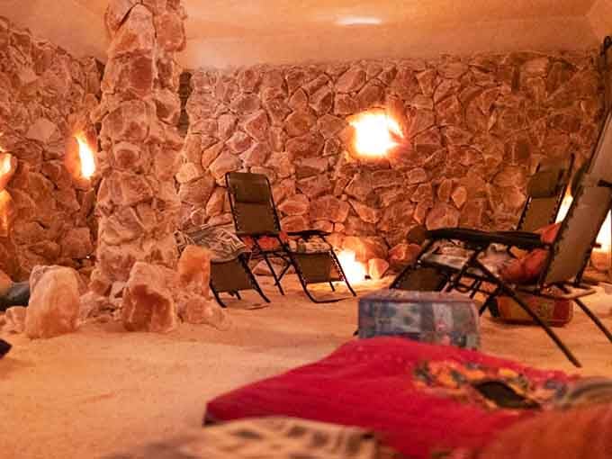 Those zero-gravity chairs aren't just comfortable, they're your ticket to 45 minutes of pure respiratory bliss surrounded by therapeutic salt.