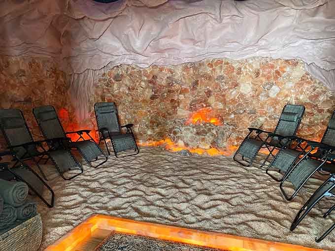 The salt cave&rsquo;s soft glow invites you to unwind, breathe deeply, and soak in the tranquility.