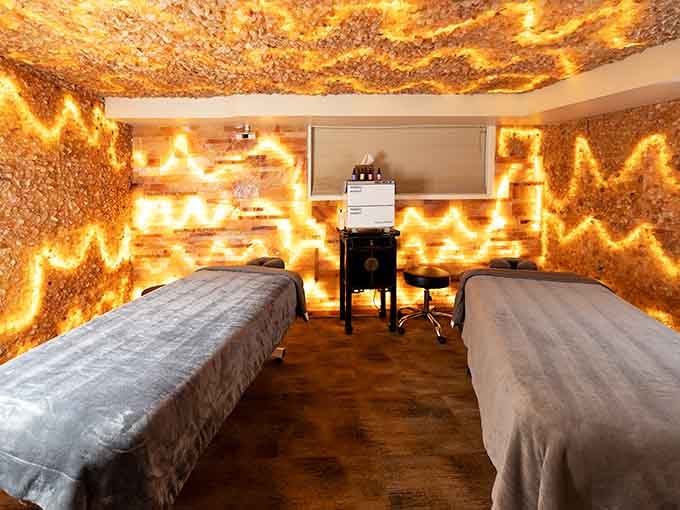 When your spa day gets a little too lit&mdash;literally turning up the heat with walls of pure amber fire.