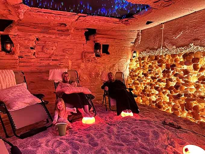 Step into this serene salt cave and let your stress melt away in the calming ambiance.