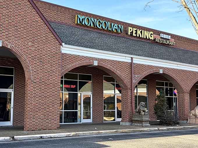That brick facade and neon signage promise exactly what's waiting inside: a triple-threat dining adventure you won't forget.