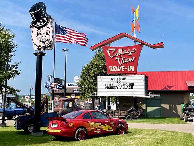 That vintage sign and classic car combo? Pure Americana nostalgia that'll make your heart skip a beat with joy.