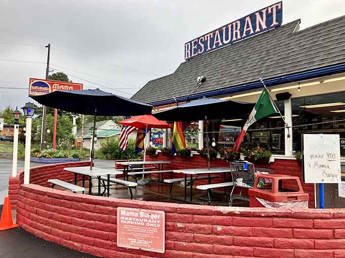 That red brick and those colorful umbrellas are calling your name louder than your GPS ever could.