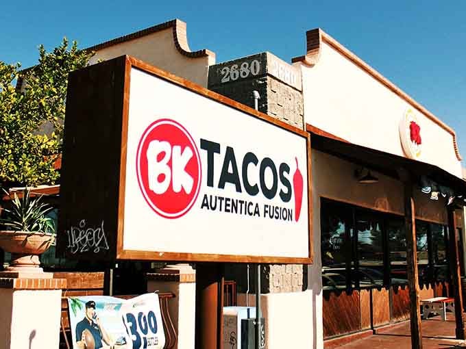 The BK Tacos sign promises "Autentica Fusion," which is fancy talk for seriously delicious food ahead.