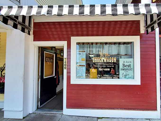 That red and white facade isn't just charming, it's your beacon to burger paradise in the middle of Lake Huron.