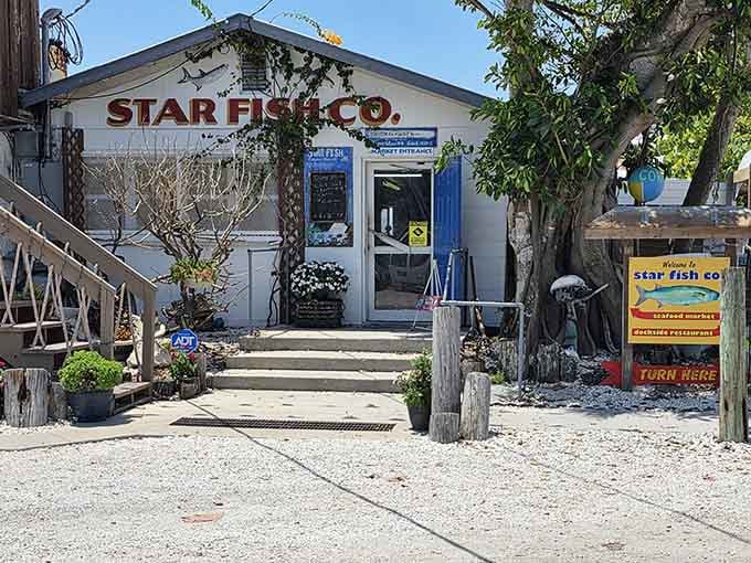 Old Florida doesn't need a filter or a focus group, just wooden pilings and a blue door.