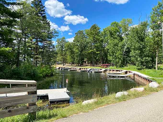 The marina at Lake Bemidji State Park proves that sometimes the best parking spots are on the water.