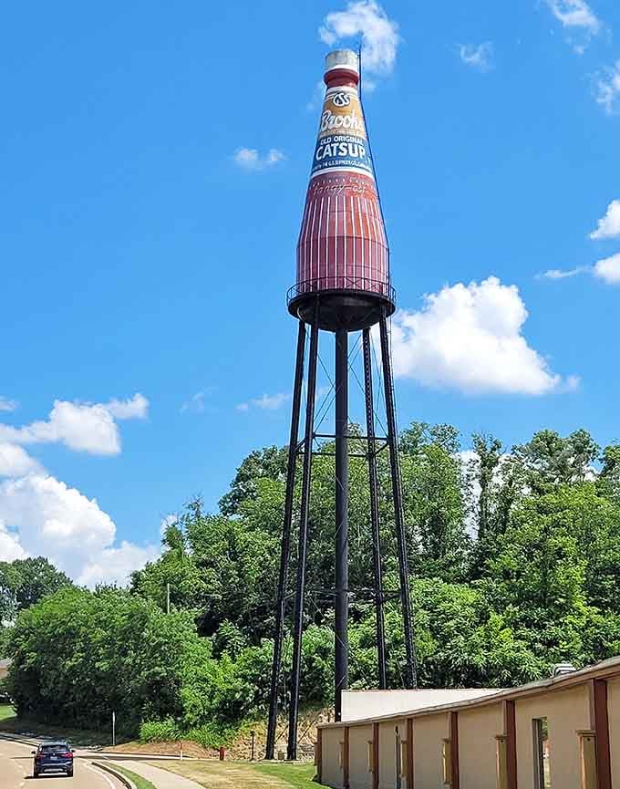 Standing tall since the Truman administration, this 170-foot condiment container still turns heads on Route 159.