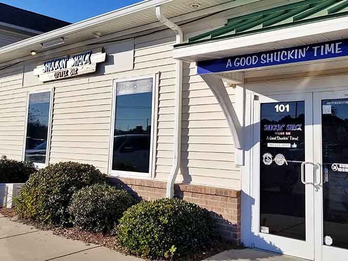 That unassuming cream-colored exterior hides some of the freshest oysters you'll find on the Carolina coast.