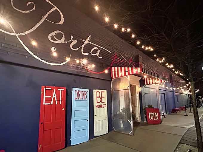 Those colorful doors aren't just decorative, they're basically giving you a three-step life plan before dinner.