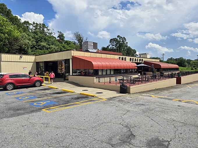 Blue skies and red awnings signal you've arrived at a place where calories don't count and portions are legendary.